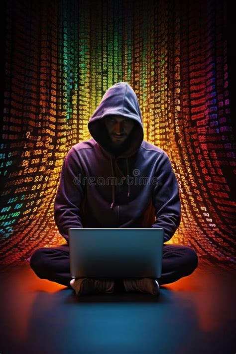 hacker on a laptop a man wearing a hood on a laptop image made up of