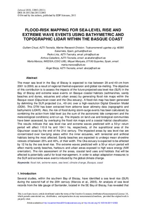 Pdf Flood Risk Mapping For Sea Level Rise And Extreme Wave Events