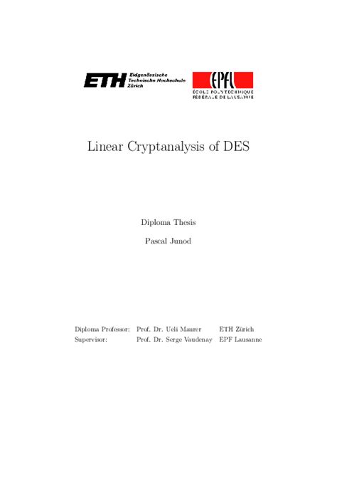 Pdf Linear Cryptanalysis Of Des