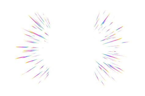 무지개 프리즘 효과로 빛이 폭발합니다 후광 플레어가 크리스탈로 반짝입니다 벡터 방사형 홀로그램 색상 폭발 코믹 스피드 라인은 흰색 배경에 불꽃과 네온 반사로 광선을 섬광