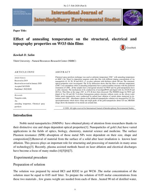 Pdf Effect Of Annealing Temperature On The Structural Electrical And Topography Properties On