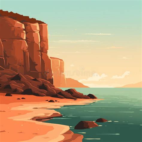 Vibrant Cartoon Coastline With Majestic Cliffside And Serene Water