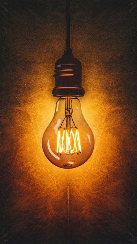 Glowing Bulb Hanging In A Textured Dark Space Casting A Warm Amber Light Stock Illustration