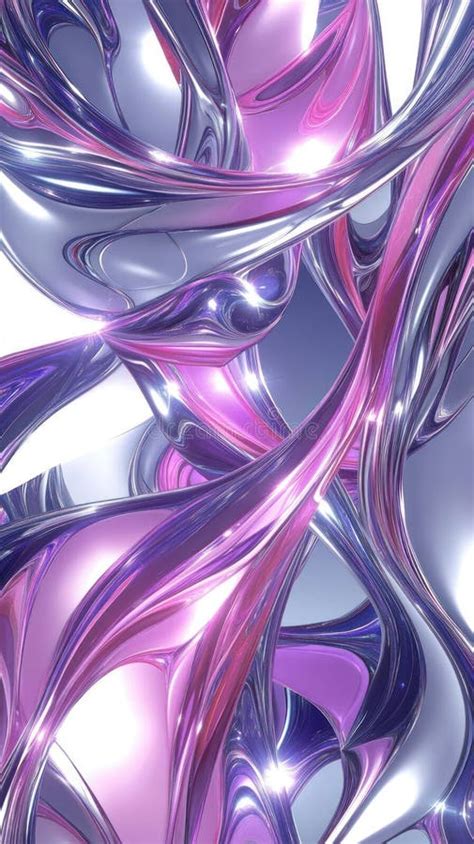 Abstract Metallic Shapes In Pink And Silver Creating A Fluid Dynamic Visual Effect Stock