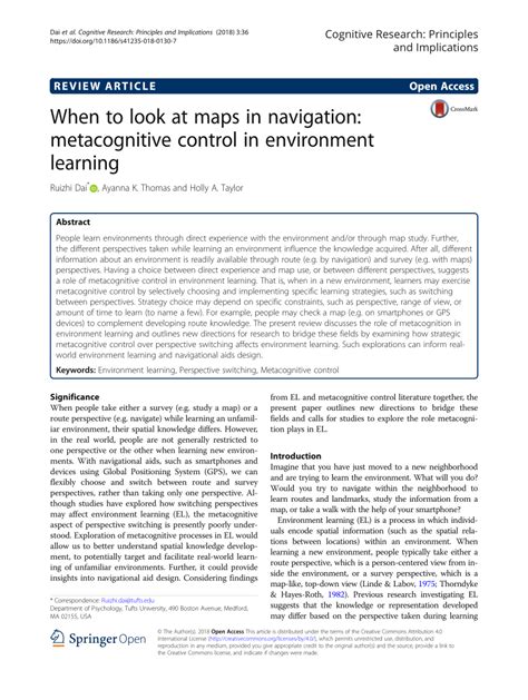 Pdf When To Look At Maps In Navigation Metacognitive Control In Environment Learning