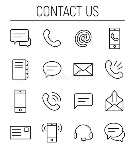 Set Of Contact Us Icons In Modern Thin Line Style Stock Illustration