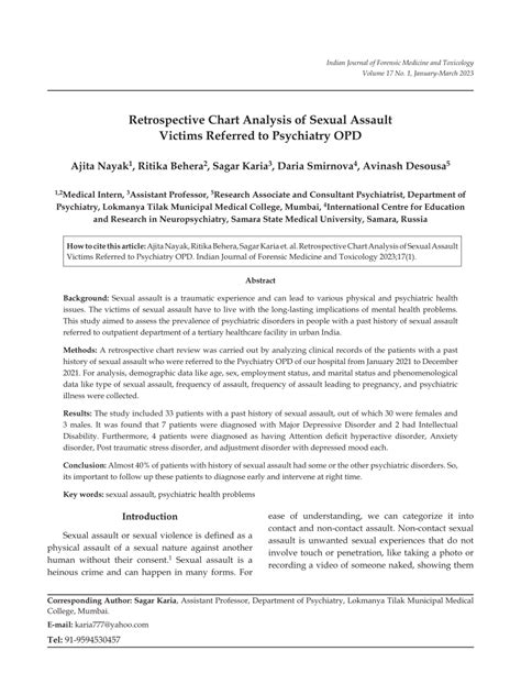 PDF Retrospective Chart Analysis Of Sexual Assault Victims Referred To Psychiatry OPD
