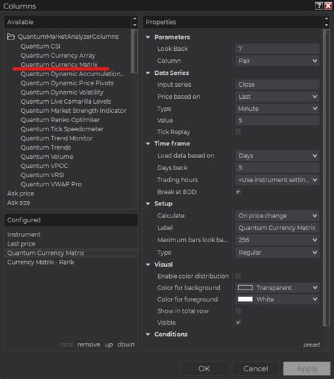 Currency Matrix For Ninjatrader 8 Information And Configuration Quantum Trading Indicators
