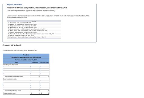 solved required information problem 18 1a cost computation