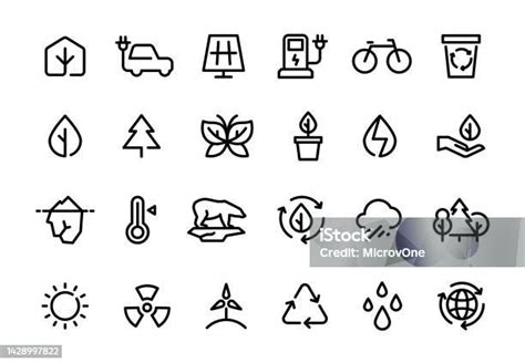 에코 환경 아이콘입니다 세계 산림 보호 자연 배려 전기 녹색 에너지 라인 기호 글로벌 바이오 식물 관리 표지판 개념에 대한 스톡