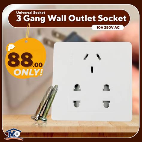 Bull 10a 250v Ac 3 Gang Wall Oulet Socket Universal Electrical Sockets With Screw Easy To