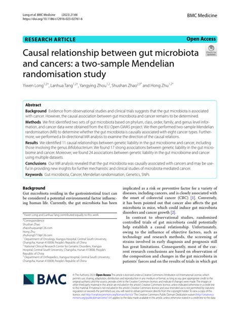 Causal Relationship Between Gut Microbiota And Cancers A Two Sample Mendelian Randomisation