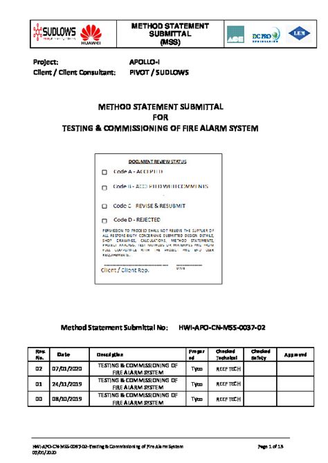 Fire Alarm Method Statement Pdfcoffeecom