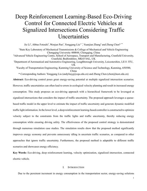 Pdf Deep Reinforcement Learning Based Eco Driving Control For