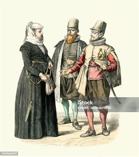 스위스의 전통 의상 17 세기 패션 교회 드레스를 입은 스위스 여성 남성 17세기에 대한 스톡 벡터 아트 및 기타 이미지 17세기 17세기 스타일 검은색 Istock