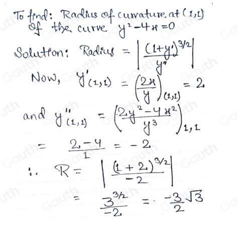 solved what is the radius of the curvature at point 1 2 of the curve