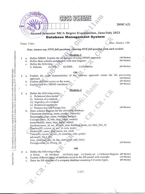 Dbms 20mca21 2023 June Pdf