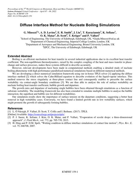 Pdf Diffuse Interface Method For Nucleate Boiling Simulations