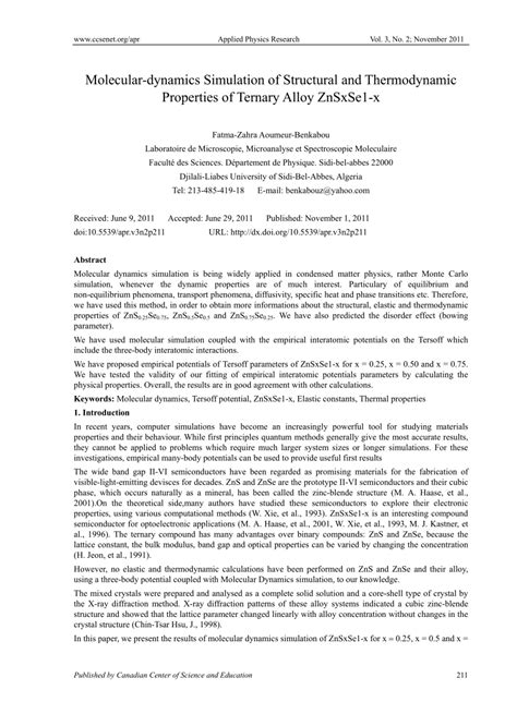Pdf Molecular Dynamics Simulation Of Structural And Thermodynamic Properties Of Ternary Alloy