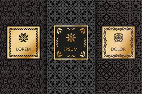 블랙 럭셔리 완벽 한 패턴 배경 유행 선형 스타일에서의 집합입니다 우아한 디자인을 위한 벡터 일러스트입니다 추상적인 기하학적 동쪽 장식 패턴입니다 세련 된 장식 레이블 엠