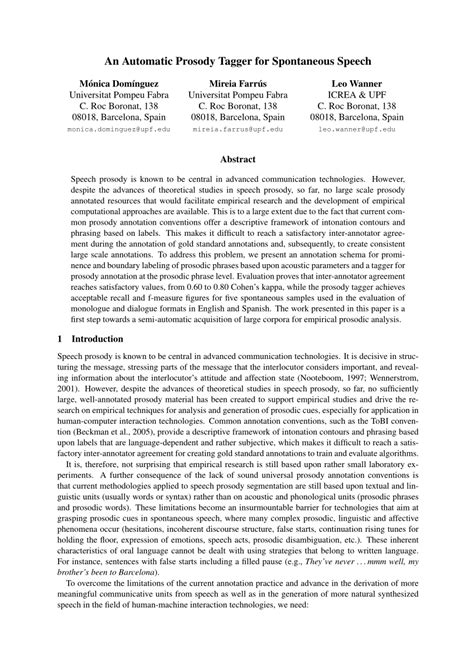 Pdf An Automatic Prosody Tagger For Spontaneous Speech