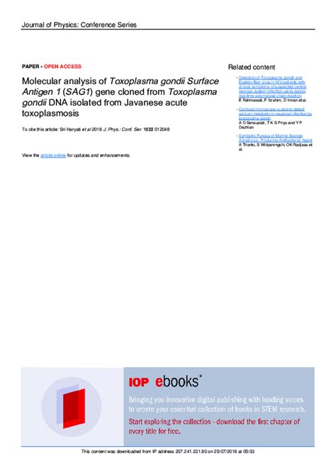 Pdf Molecular Analysis Of Toxoplasma Gondii Surface Antigen 1 Sag1 Gene Cloned From