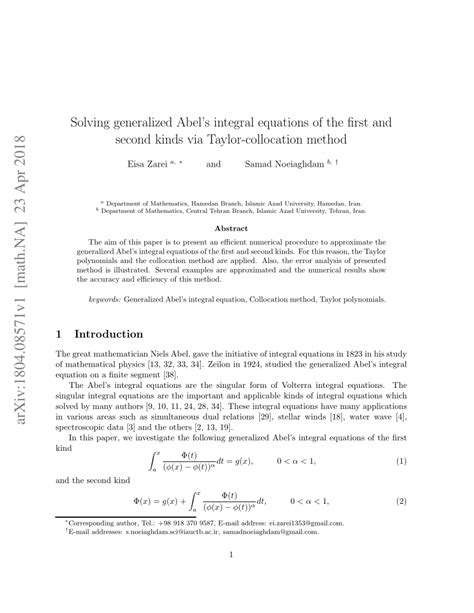 Pdf Solving Generalized Abels Integral Equations Of The First And