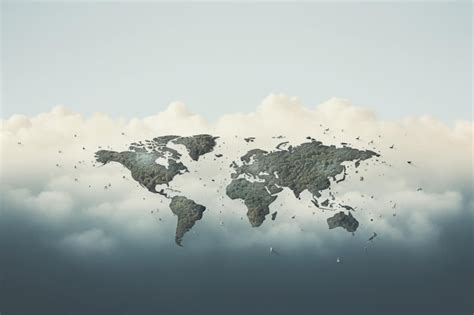 World Map And Clouds Premium AI Generated Image