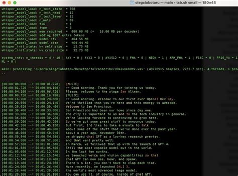 i m using whisper cpp on my machine to transcribe openai s keynote