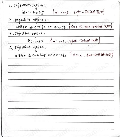 Solved A Find The Rejection Region For The Standardized Test Statistic For Each Hypothesis