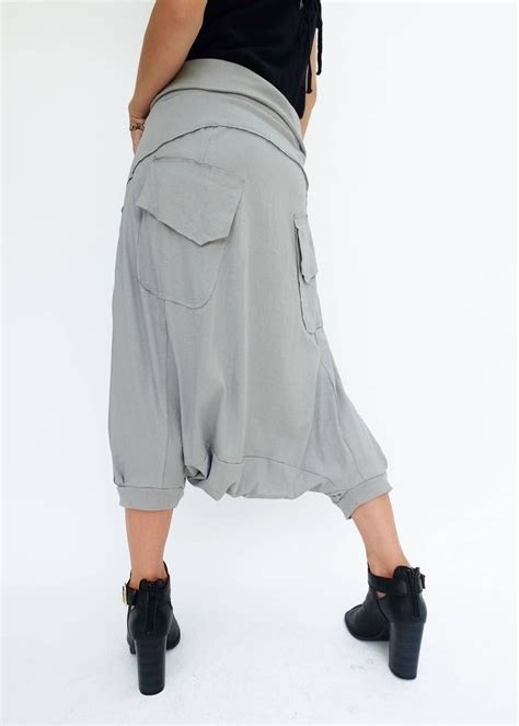 No184 Womens Pleated Front Drop Crotch Harem Pants Low Crotch