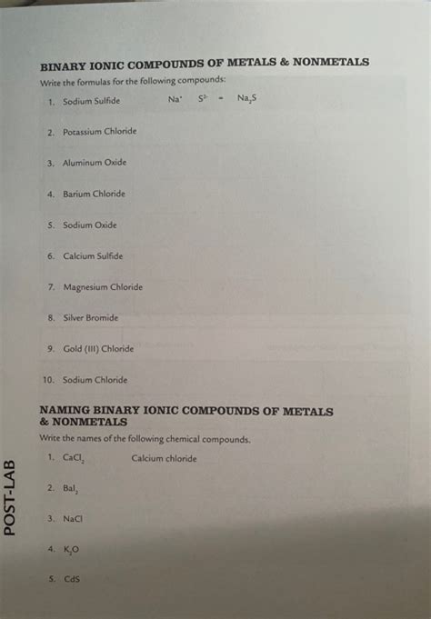 Solved BINARY IONIC COMPOUNDS OF METALS NONMETALS Write Chegg