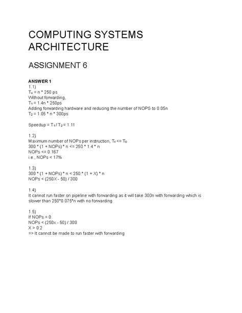 Jp7431 Hw6 Aqswde Computing Systems Architecture Assignment 6 Answer 1 1 To N 250 Ps