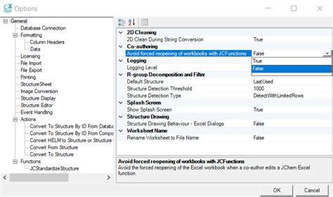 general options in jchem for excel chemaxon docs