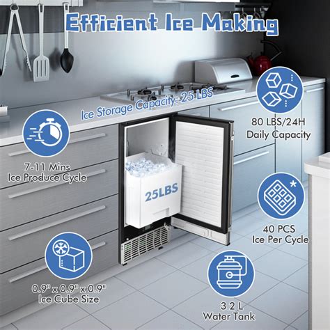 115v Free Standing Undercounter Built In Ice Maker With Self Cleaning