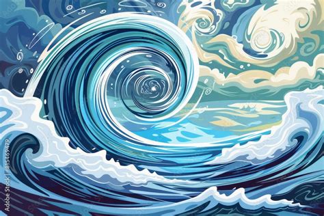 Cartoon Cute Doodles Of A Cyclone Forming Over The Ocean With Its