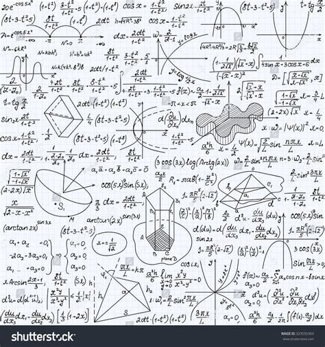 mathematical vector seamless pattern with formulas plots and equations