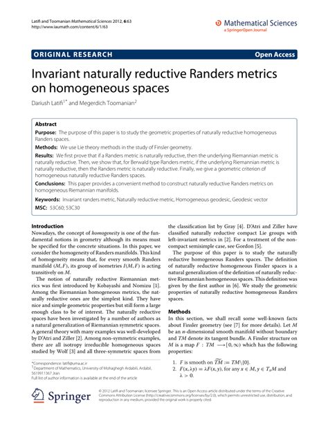 Pdf Invariant Naturally Reductive Randers Metrics On Homogeneous Spaces