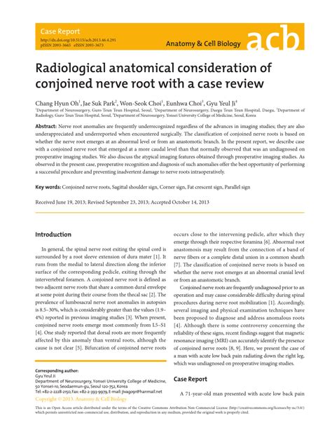 Pdf Radiological Anatomical Consideration Of Conjoined Nerve Root