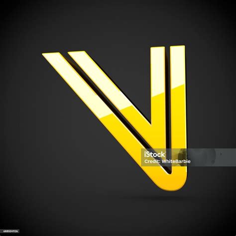 검은 배경에 고립 된 노란색 복고풍 문자 대문자 V 0명에 대한 스톡 벡터 아트 및 기타 이미지 0명 3차원 형태 금 금속 Istock