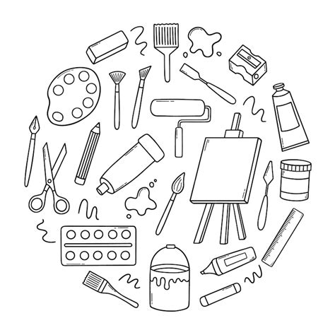 Premium Vector Hand Drawn Set Of Artist Tools Doodle Art Supplies In