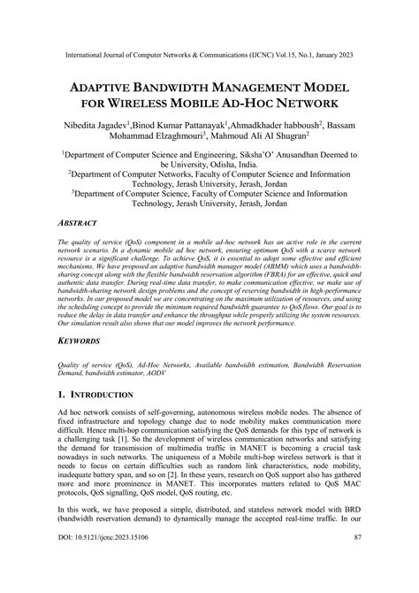 Adaptive Bandwidth Management Model For Wireless Mobile Ad Hoc Network Pdf