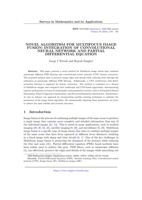 Pdf Novel Algorithm For Multifocus Image Fusion Integration Of Convolutional Neural Network