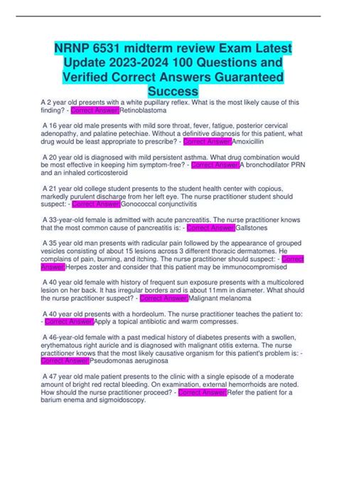 Nrnp 6531 Midterm Review Exam Latest Update Questions And Verified Correct Answers Guaranteed