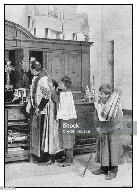 Antique Photo Priest And Altar Boys Stock Illustration Download Image