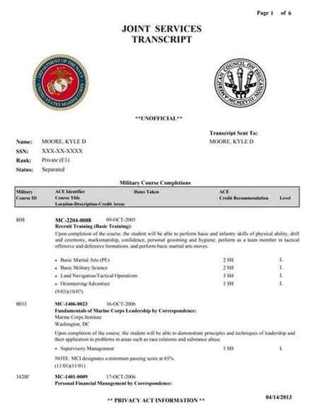 Army Training Transcript