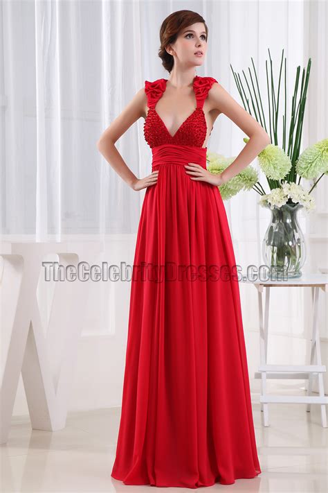 Sexy Red Deep V Neck Backless Evening Dress Prom Gown Thecelebritydresses