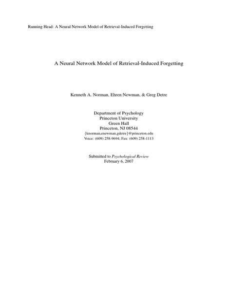 A Neural Network Model Of Retrieval Induced Forgetting Pdf Memory Recall Memory