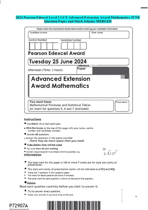 EXAMS BUNDLE Pearson Edexcel Level GCE Advanced Mathematics Question Papers And Mark