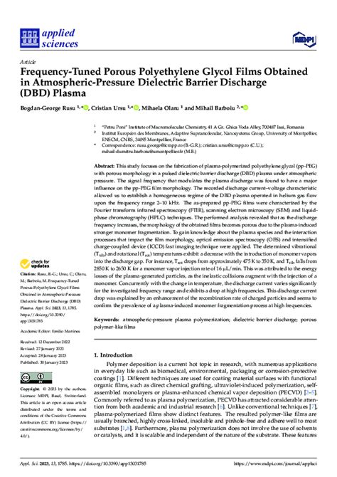 Pdf Frequency Tuned Porous Polyethylene Glycol Films Obtained In Atmospheric Pressure